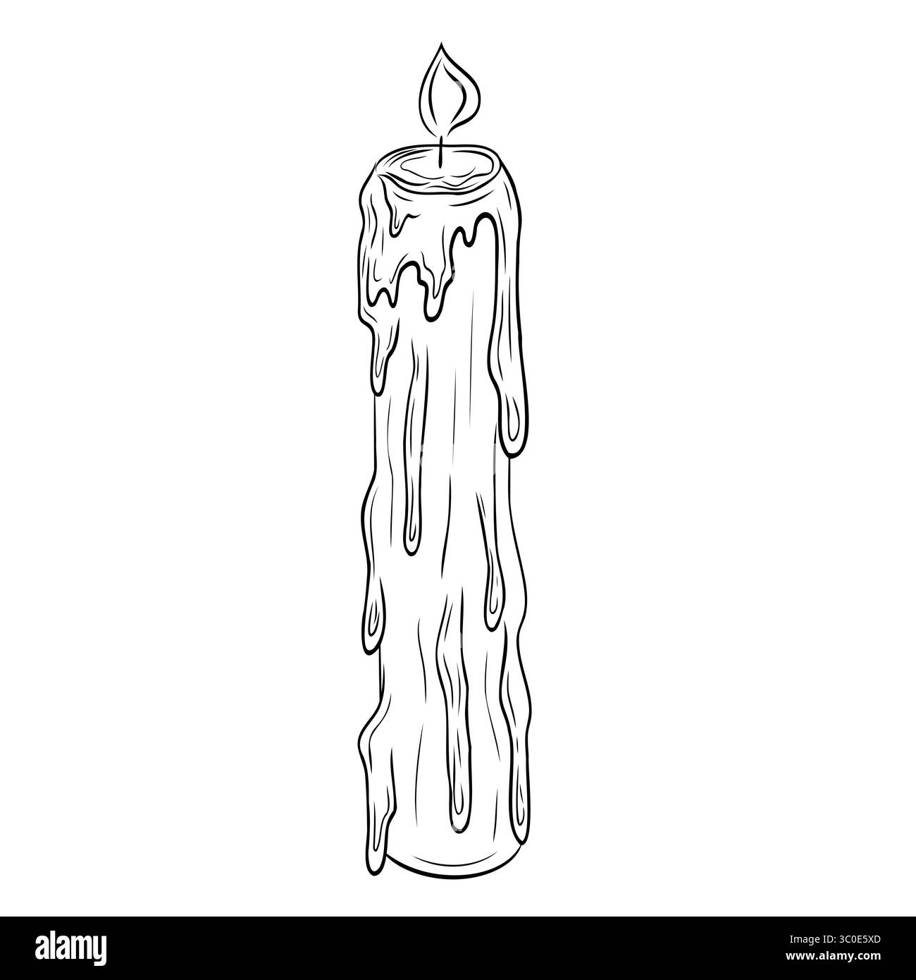 Burning graphic candle with wax drips, vintage, retro, antique. Vector ...