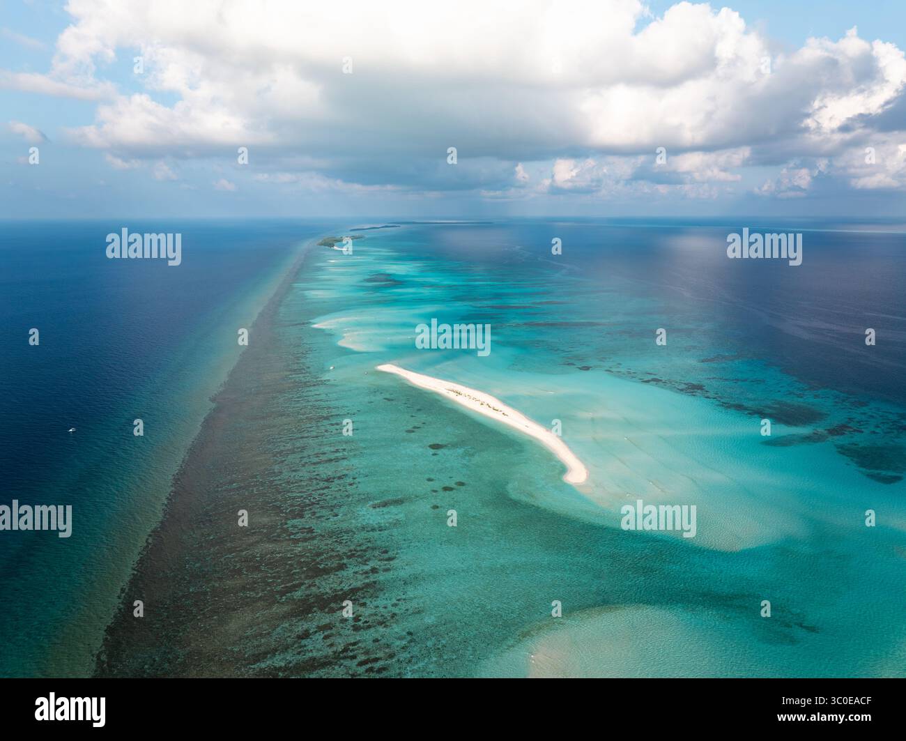 Aerial view of turquoise waters meet the sandy shore, where the ocean's ...