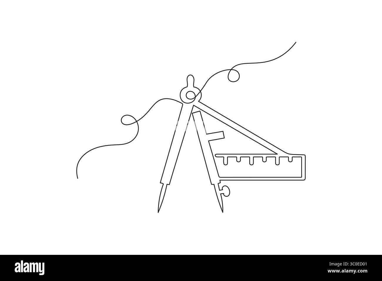 Math compass continuous one line drawing minimalist outline vector ...