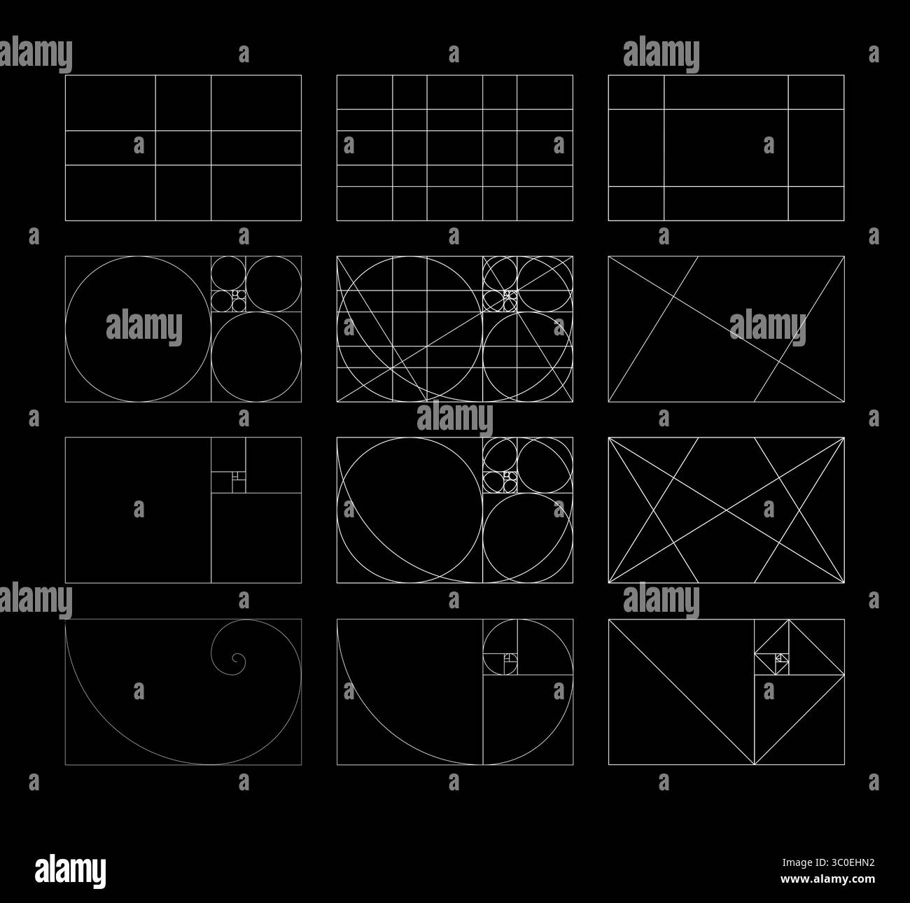 Golden ratio template. Method golden section set. Fibonacci array ...