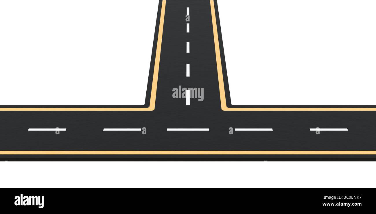 Road splitting into two directions at a crossroad isolated on white ...