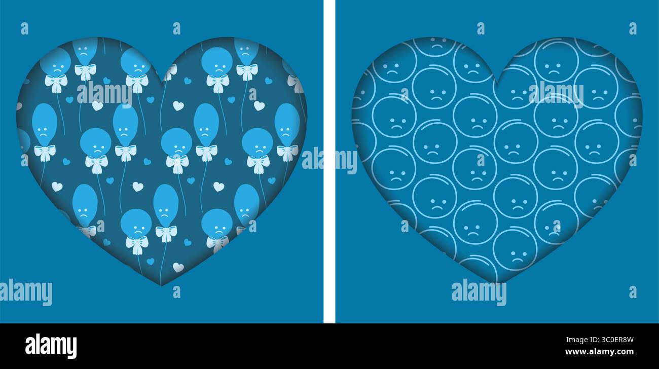 Blue Balloons with hearts and Sad emoticons Seamless Pattern on heart ...