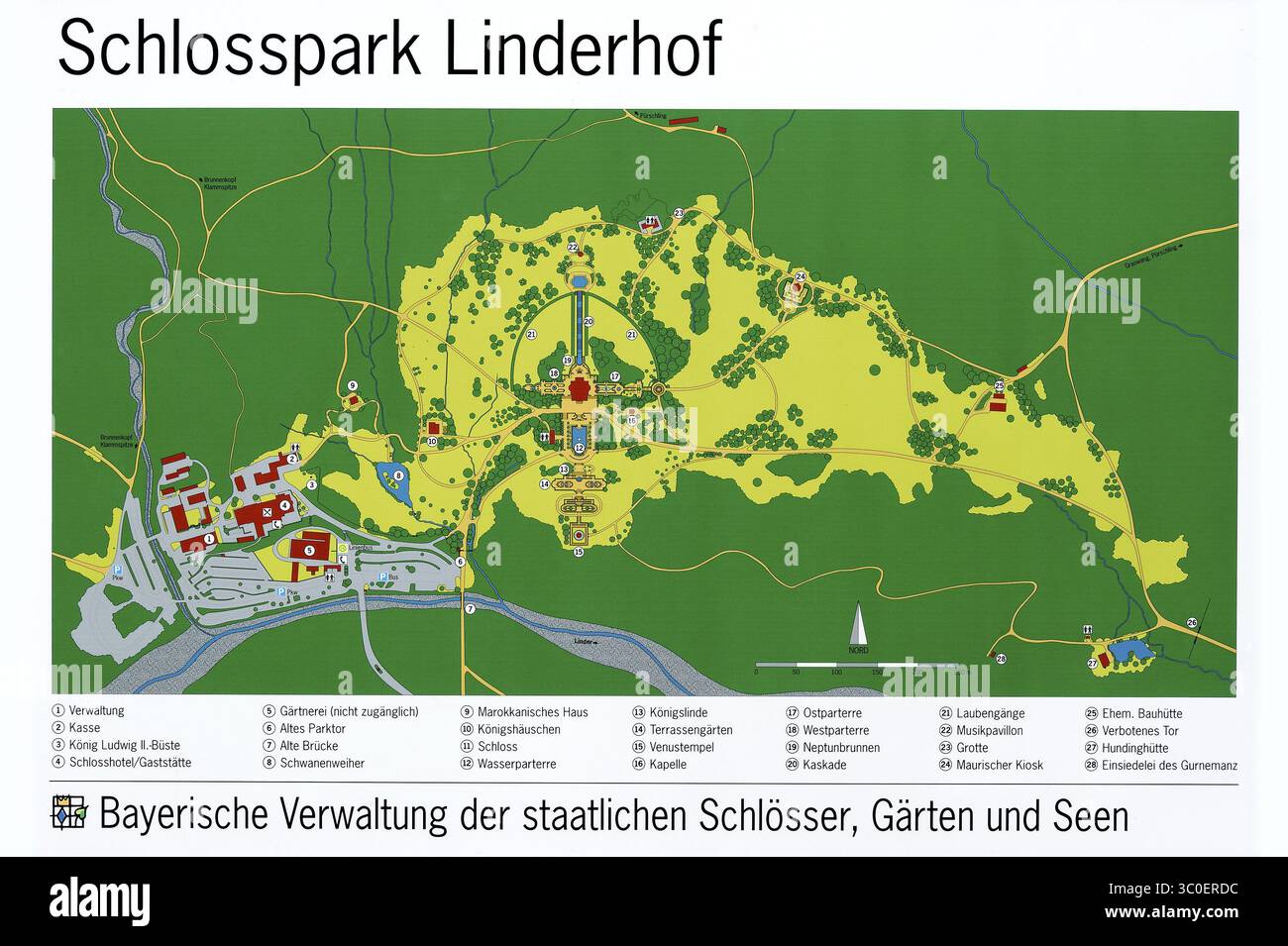 Map of Linderhof Palace Park, UNESCO World Heritage Site, Ettal ...