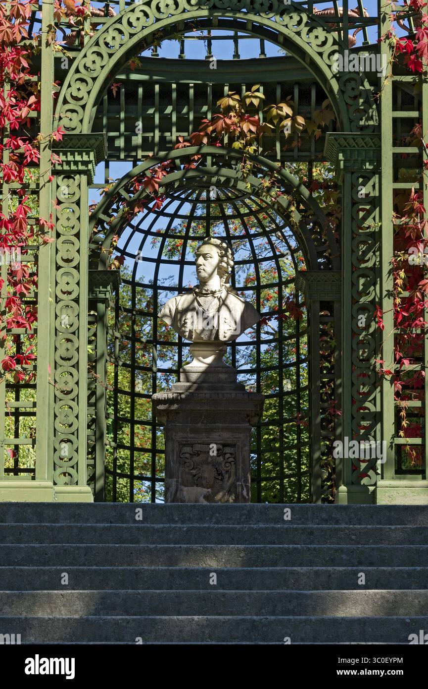Decorative bust, nobleman in rococo style in the arcade, park of ...