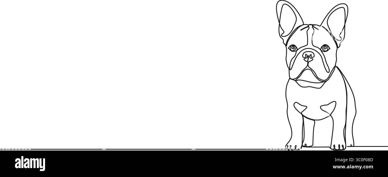 continuous single line drawing of cute french bulldog, line art vector ...