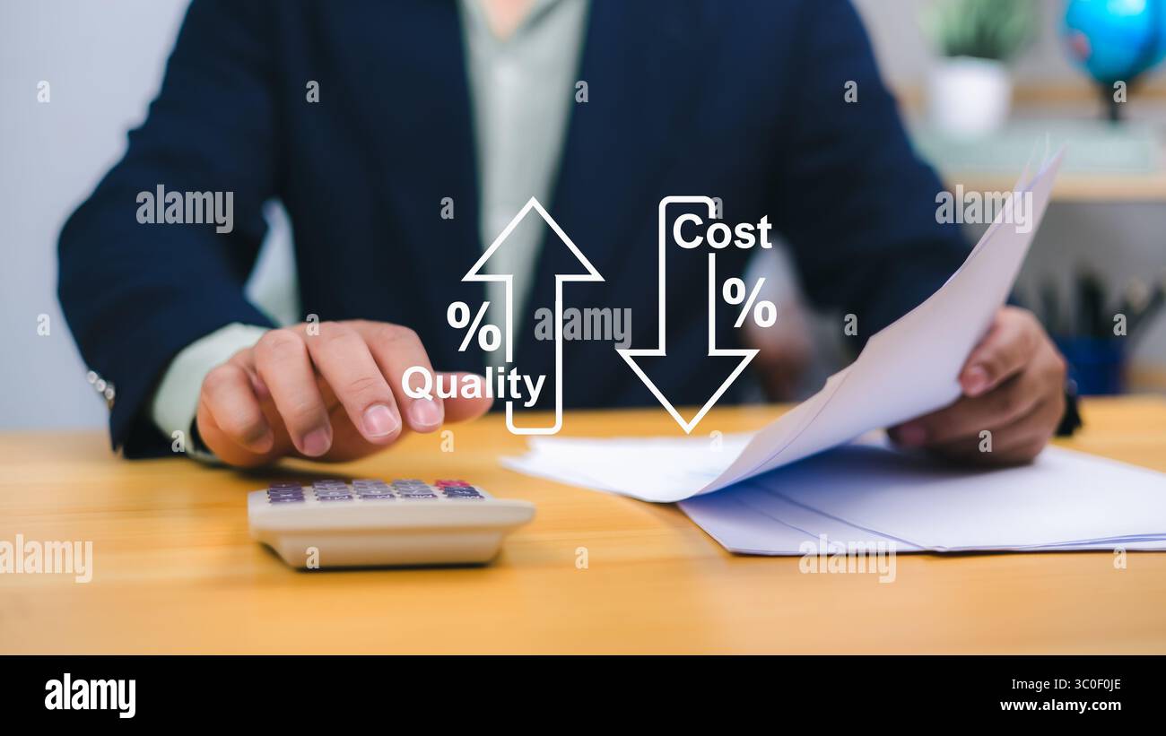 Cost management strategy illustrated by a businessman analyzing ...