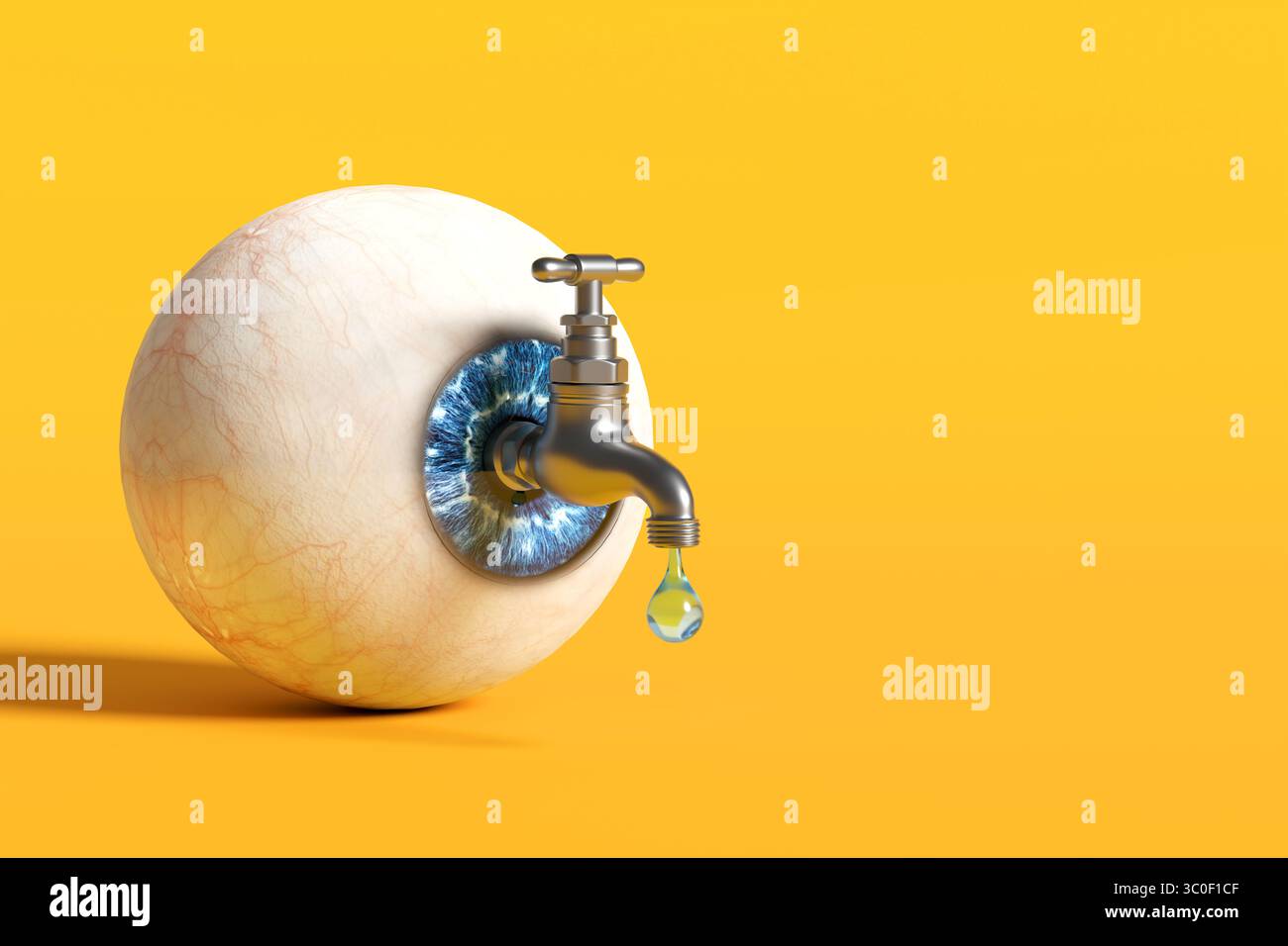 Human eye with a faucet dripping water, representing concepts like eye ...