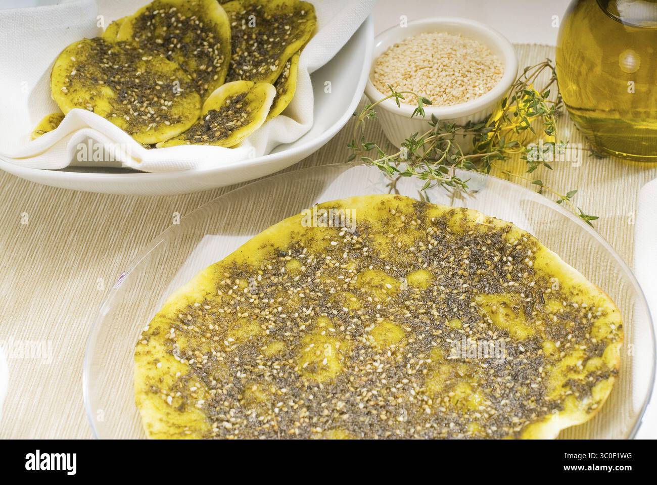 Food, Lebanese manouche or manoushe, lebanese pizza with thyme and ...
