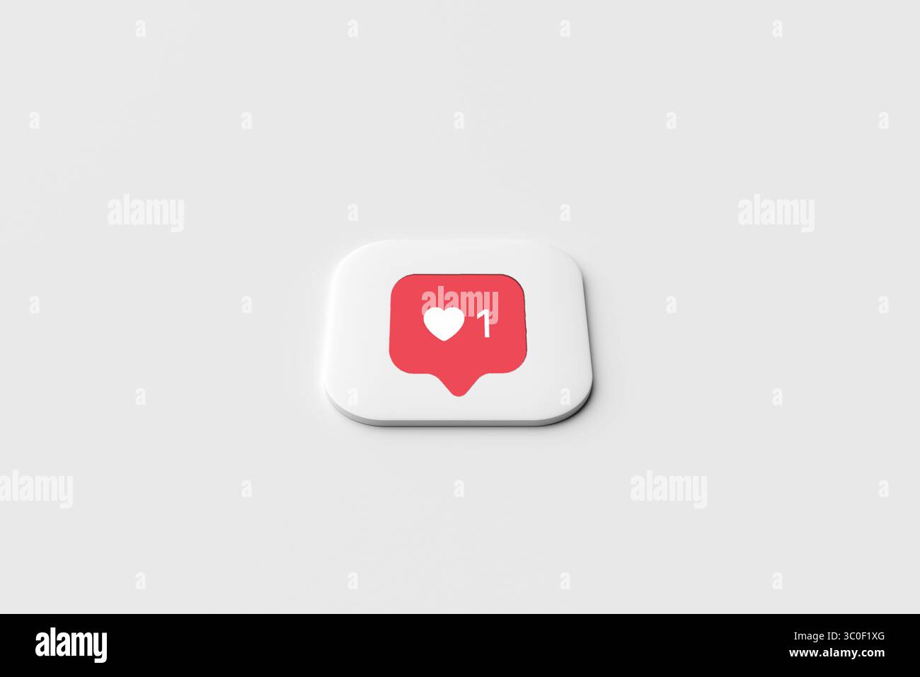 Red heart like notification icon with number one on a push button ...