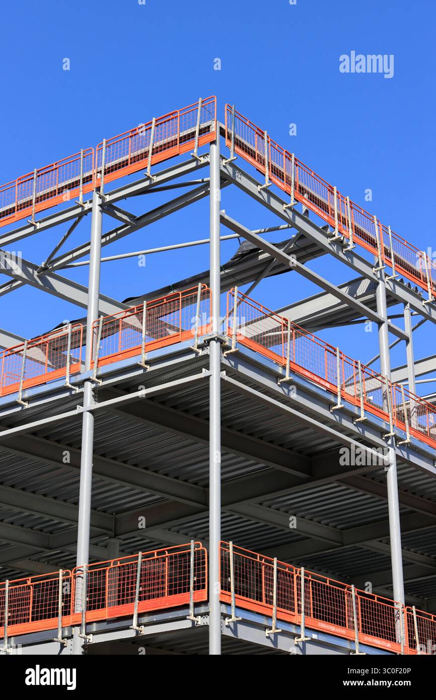 Radcliffe civic hub steel skeleton frame and metal decking sheets ready to fit, high visibility ...