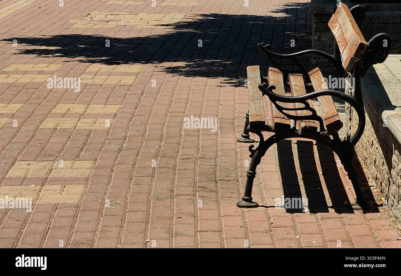Midday Bench: Light and Shadow on a Hot Summer Sidewalk. City Street ...