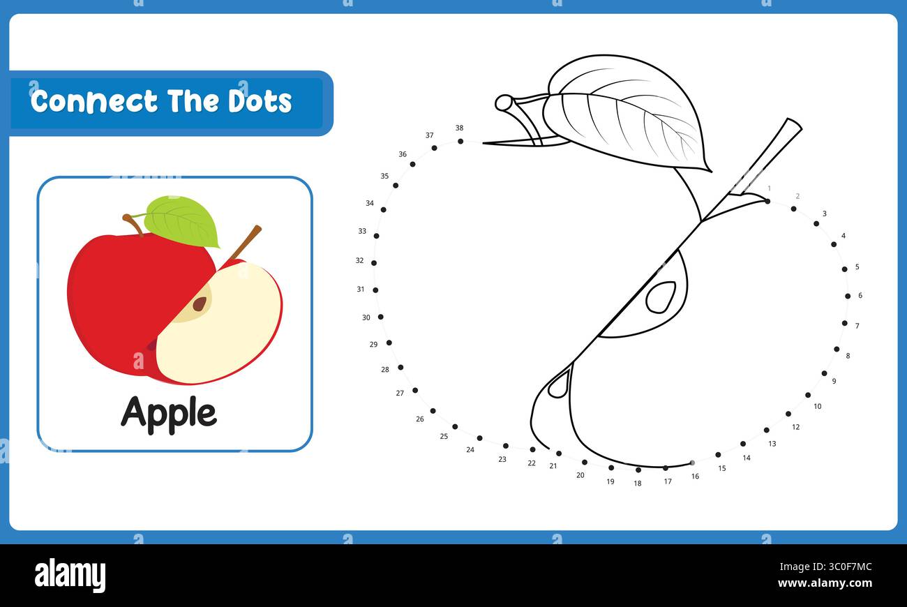 Connect The Dots Apple Food. Dot To Dot Educational Game. Vector ...