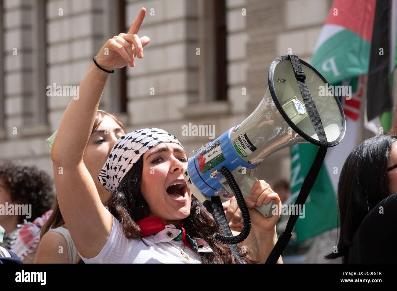 London, UK. 21 July, 2025. Palestine supporters stage a rally outside ...