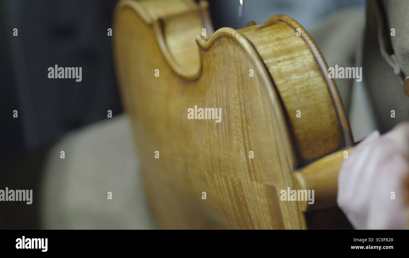 Close-up focusing on the violin's wooden texture and craftsmanship ...