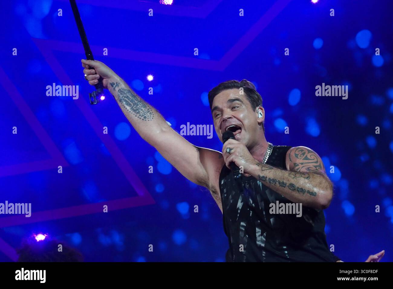 British singer Robbie Williams performs at Bentegodi Stadium during his ...
