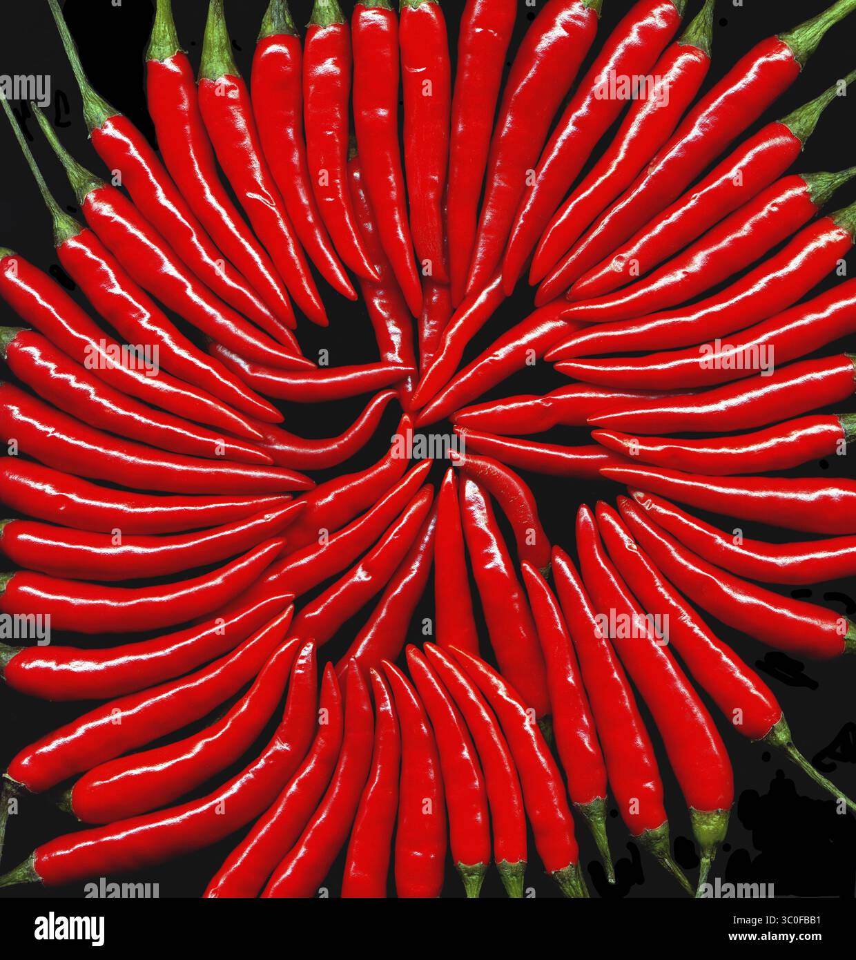 Food, Bounch of red cili peppers on circular composition, black ...