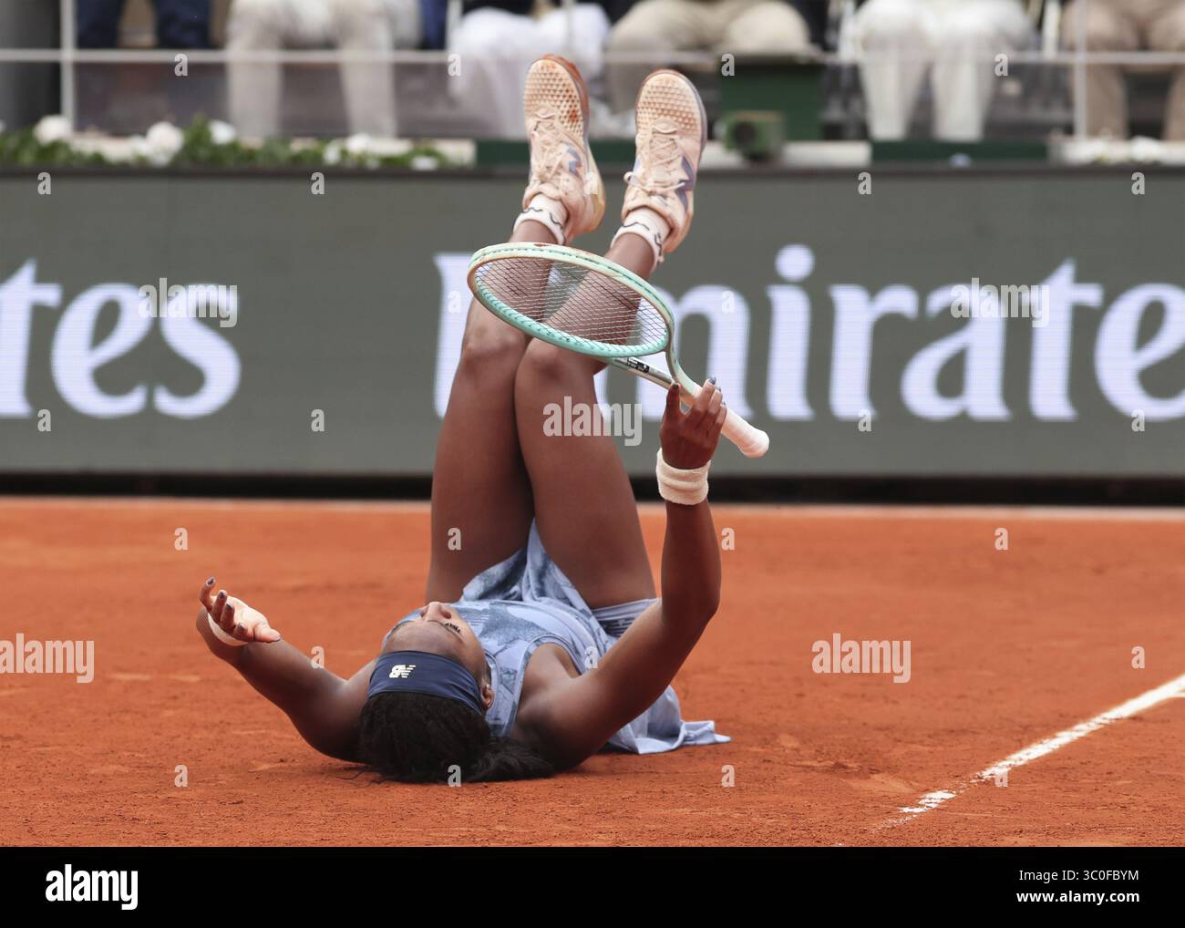 American tennis player Coco Gauff falling to the ground celebrating her ...