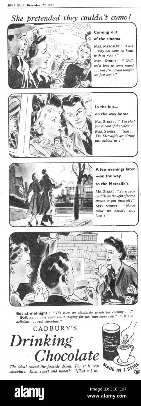 John Bull magazine. Cadburys drinking chocolate advert 1951. Short ...