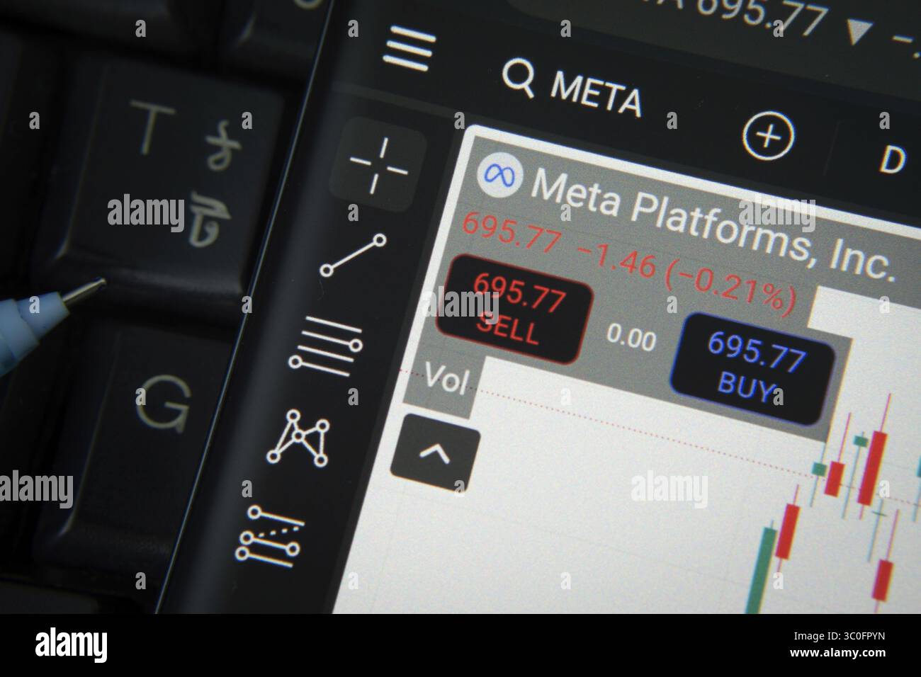 Dhaka, Bangladesh- 20 June 2025: Meta Platforms stock trading details on smartphone over a ...