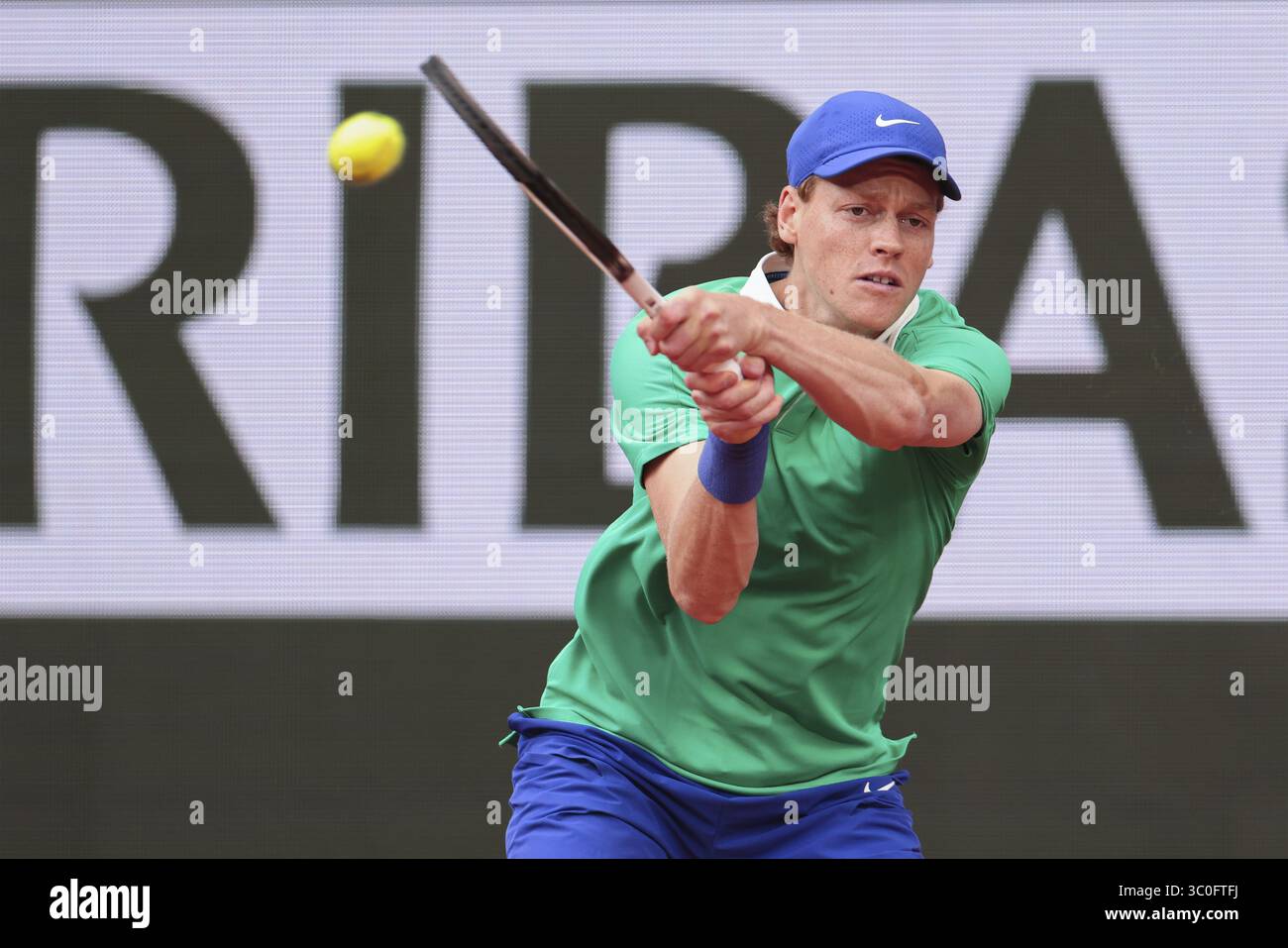 Italian tennis player Jannick Sinner in action at the French Open ...
