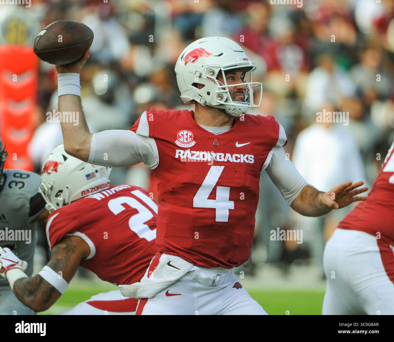 November 17, 2018: Arkansas quarterback, TY STOREY (4), in action ...