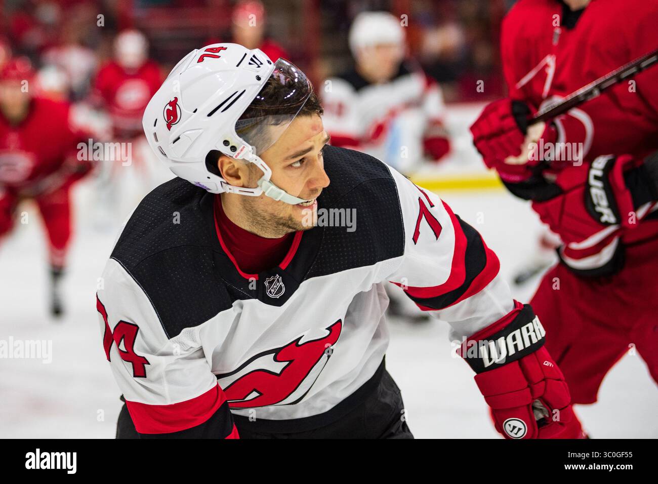 New Jersey Devils defenseman Egor Yakovlev (74) during the NHL game ...