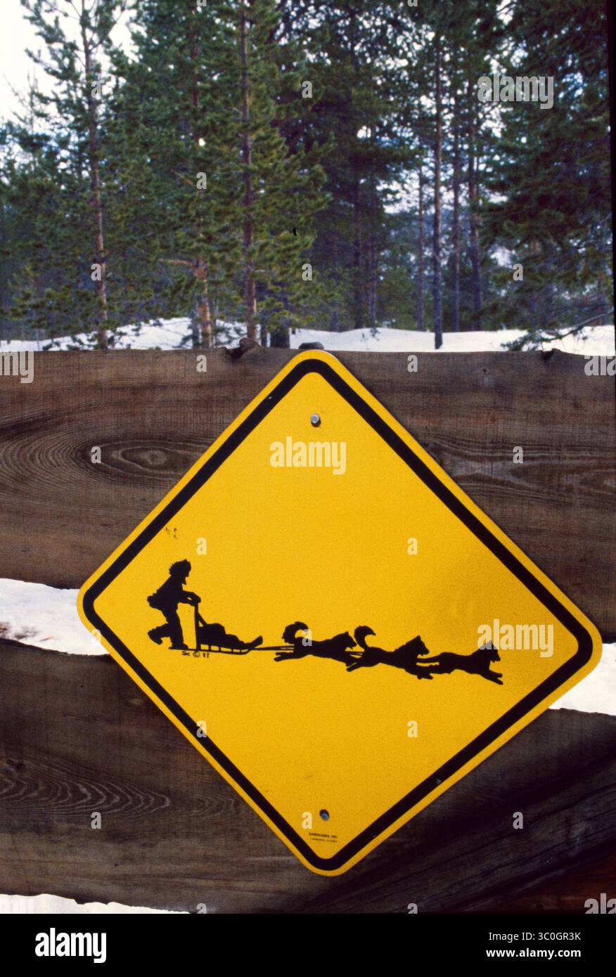 Norwegian dogs and sleigh sign, 1998 Stock Photo - Alamy