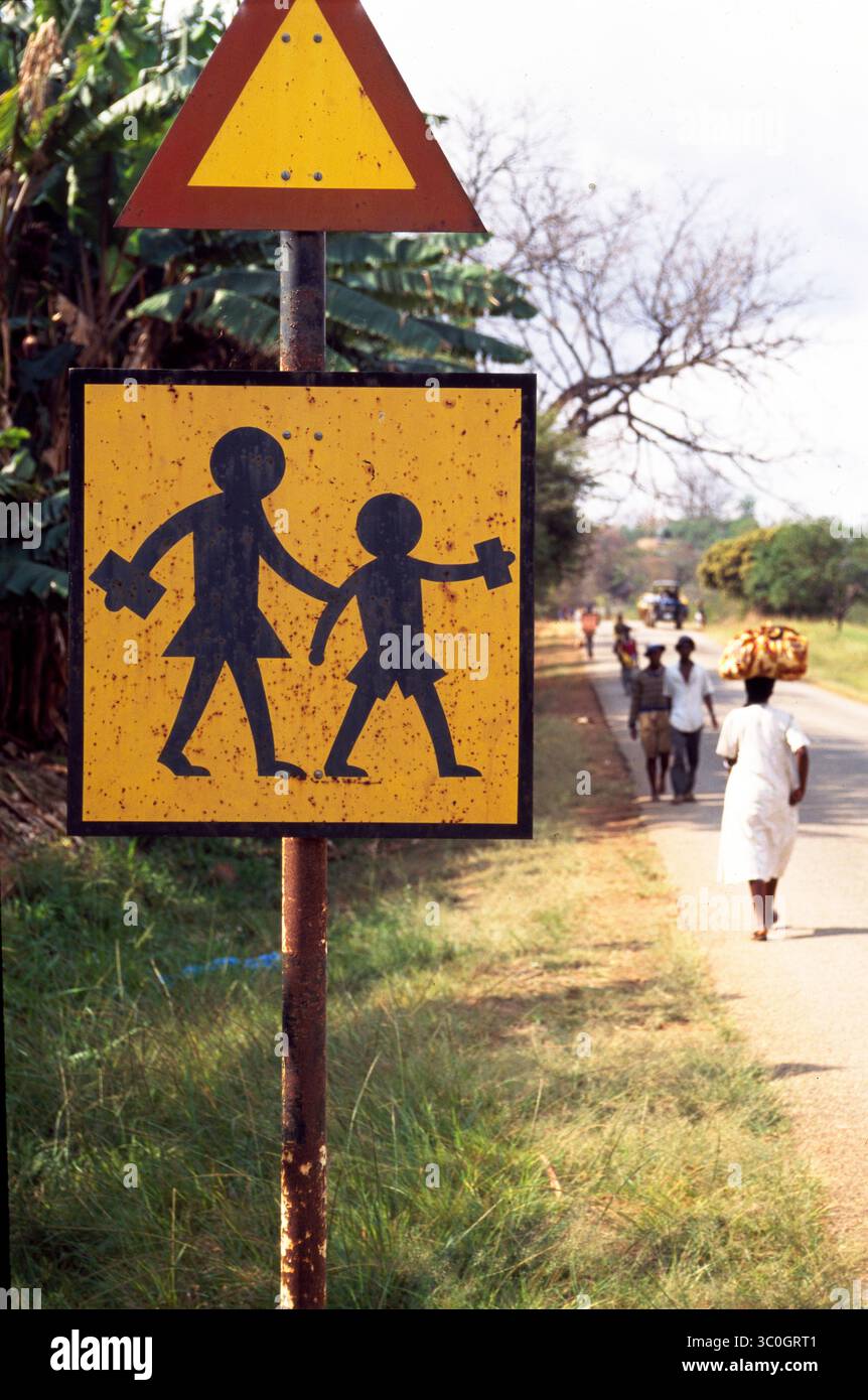 Africa children crossing sign, 1996 Stock Photo - Alamy