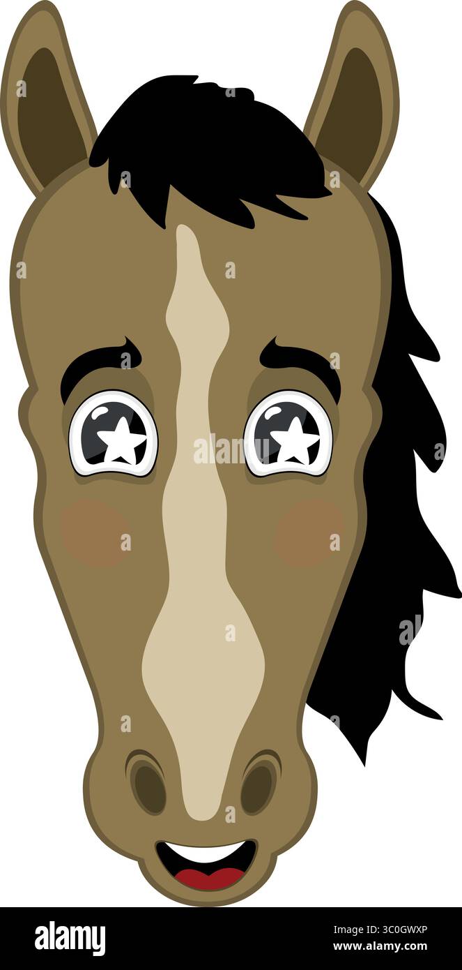 vector illustration character face horse cartoon, marveling with stars ...