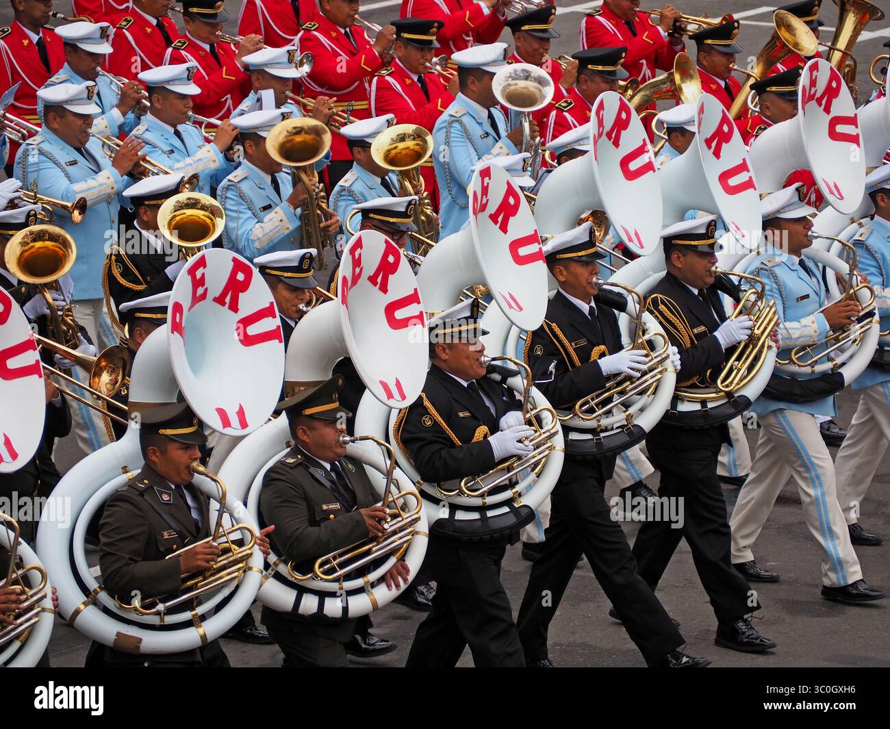July 29, 2018 - Lima, Lima, Peru - Military music band marching on the ...