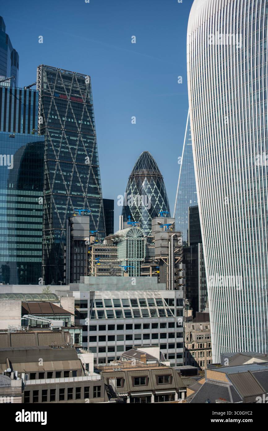 A tight cropped image of the gherkin and walkie-talkie buildings in the ...