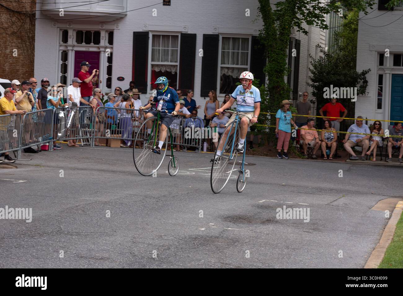 FREDERICK, MARYLAND, USA – JULY 12, 2025: Cyclists race penny-farthings ...