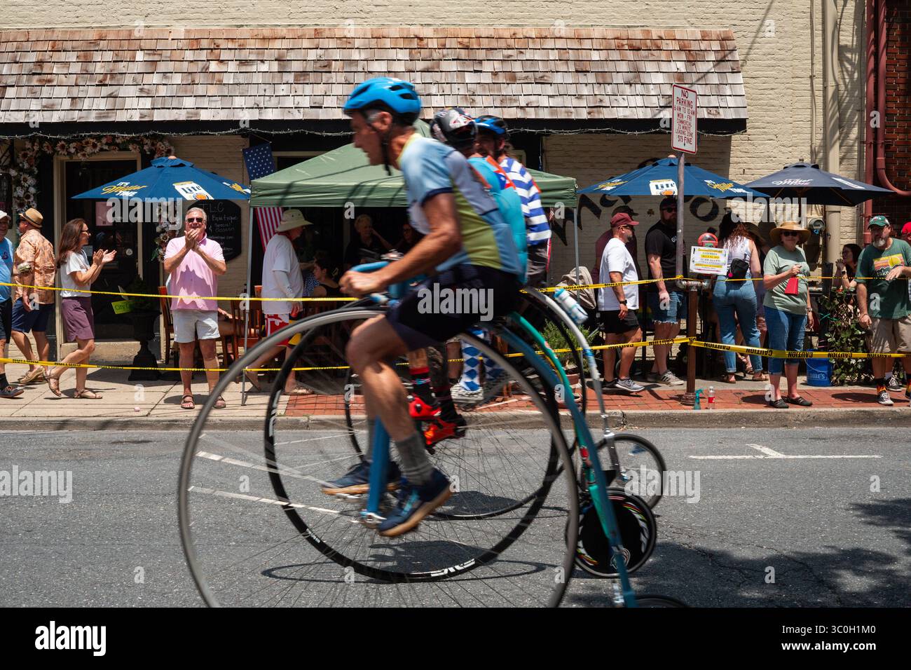 FREDERICK, MARYLAND, USA – JULY 12, 2025: Cyclists race penny-farthings ...