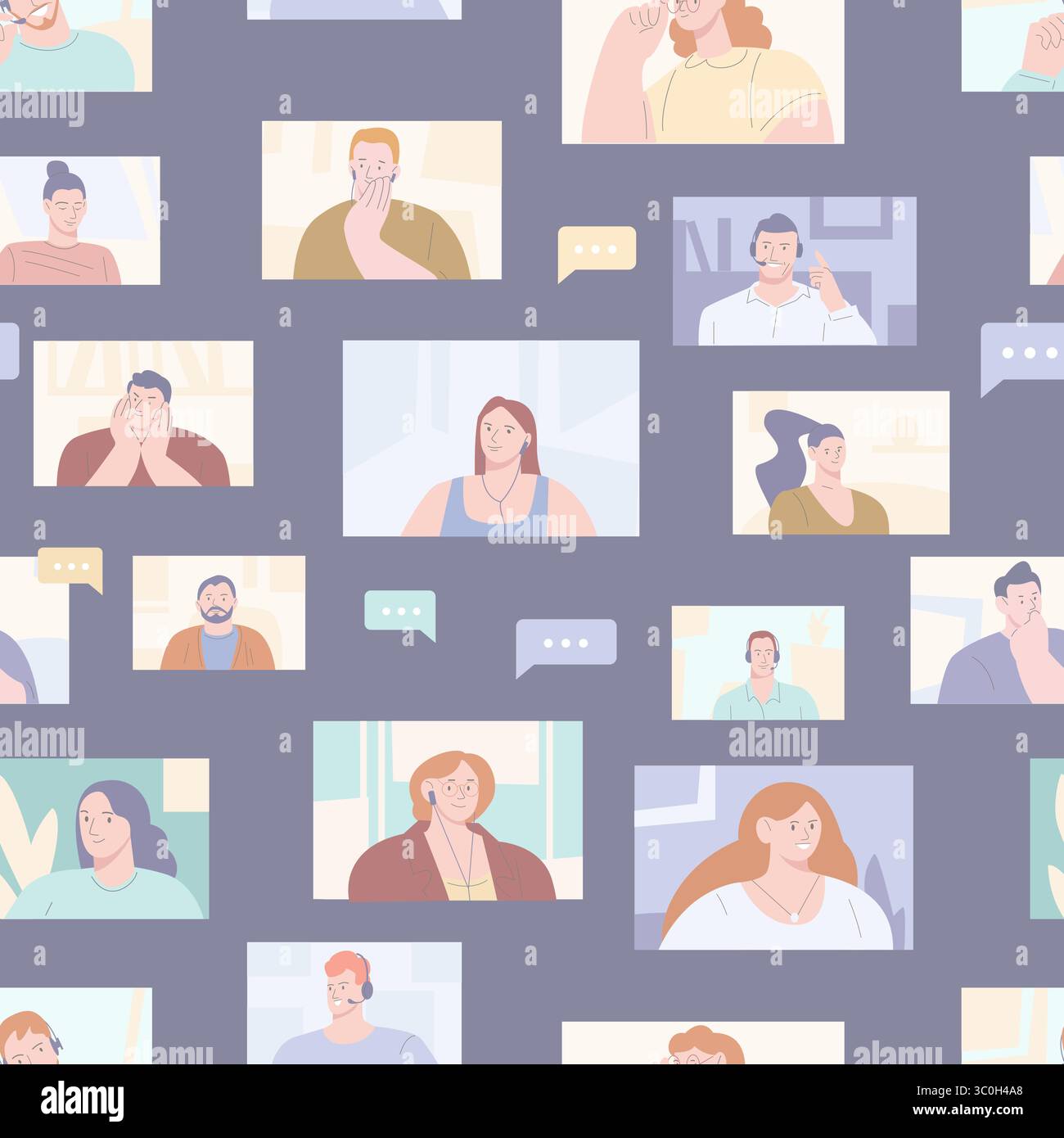 Online meeting. People talking on video call, seamless pattern ...