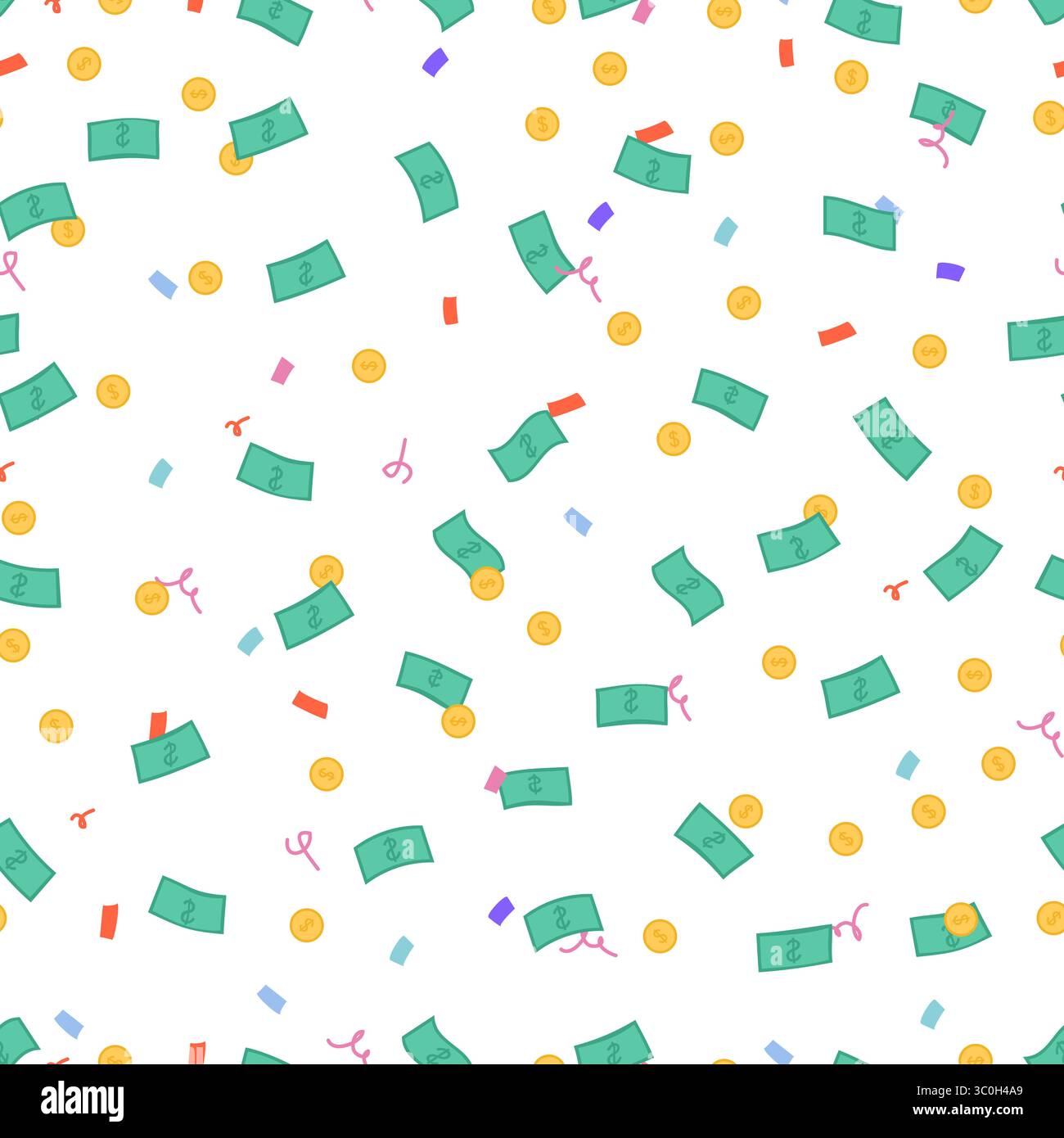 Falling money seamless pattern. Paper banknote and coins, confetti ...