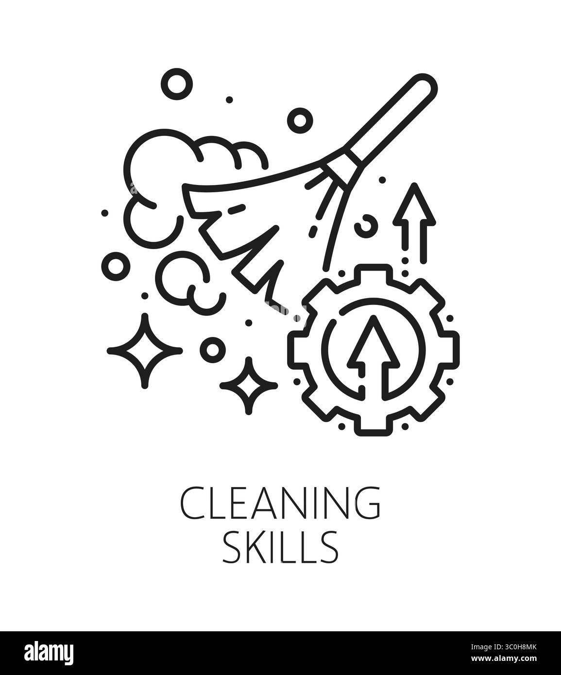 Cleaning life skills line icon or sign. People cleaning ability thin ...