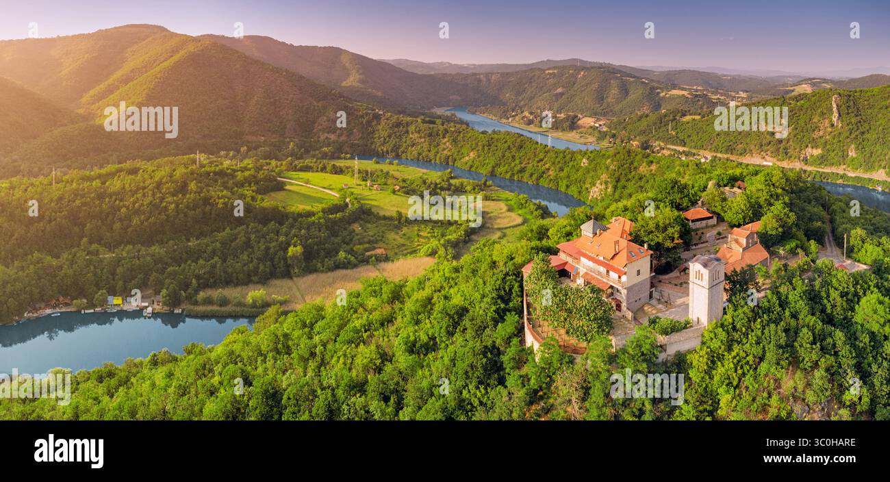 Aerial view of the Serbian Monastery of Dormition or Uspenje, Ovcar ...
