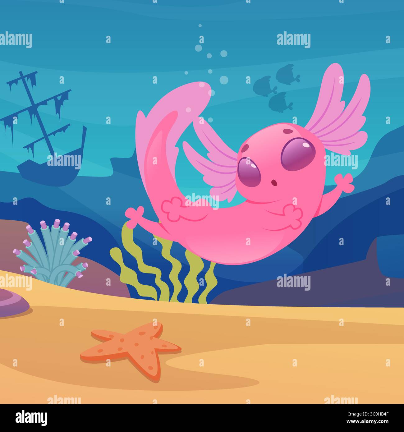 Axolotl. cartoon bio organism swimming underwater Stock Vector Image ...