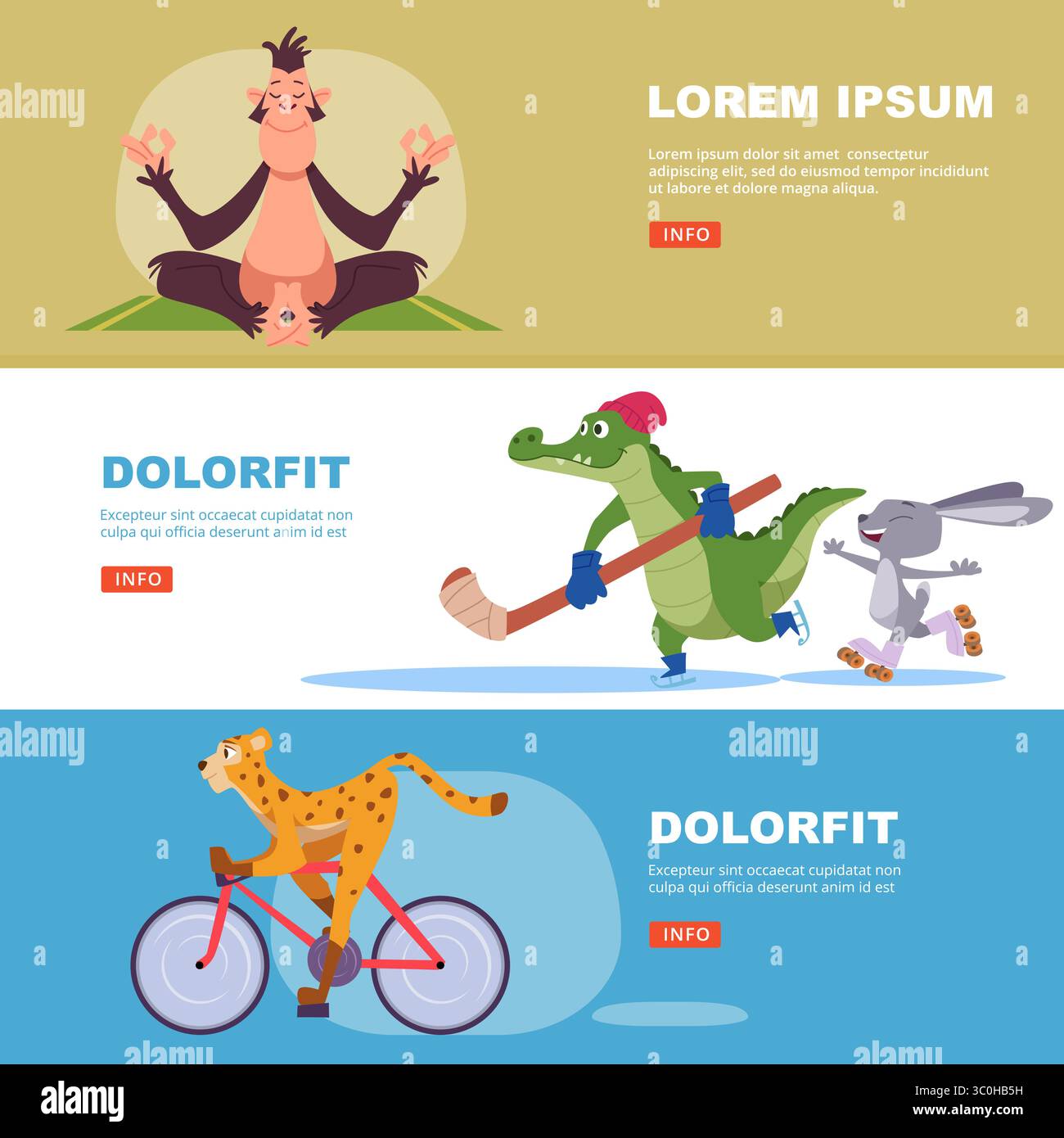 Sport animals. horizontal banners with sport animals in action poses ...
