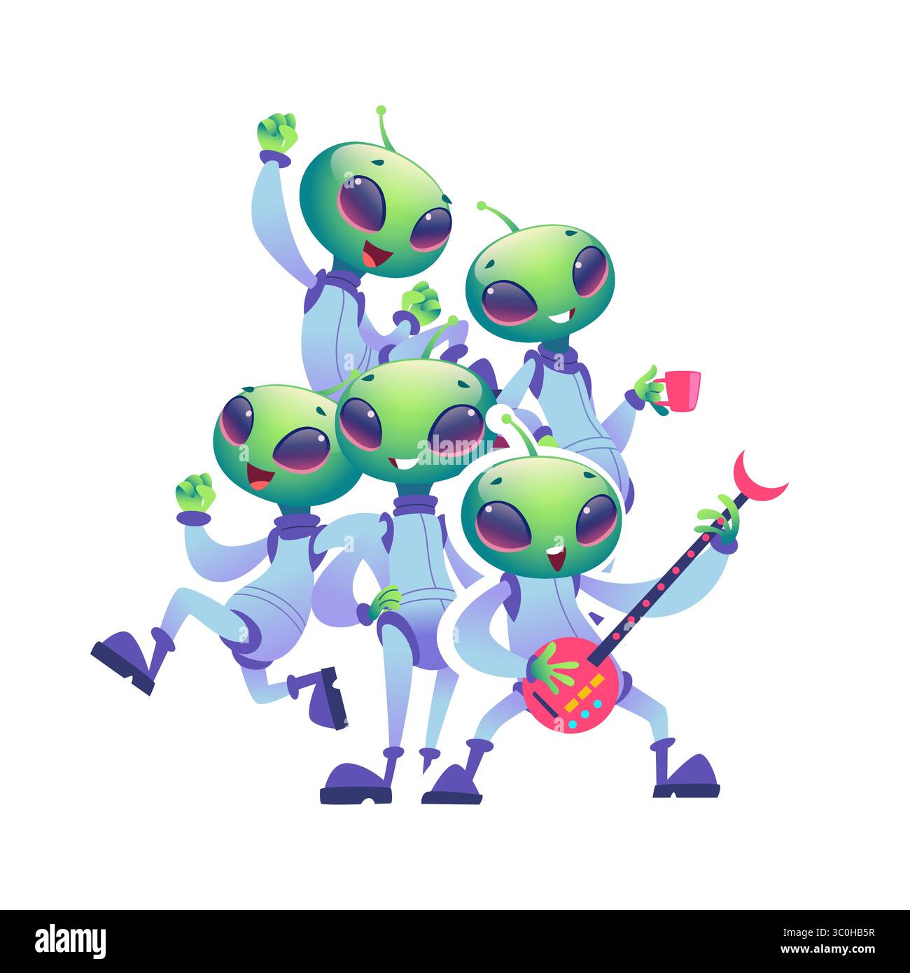 Alien characters. group of funny characters aliens with guitar Stock ...