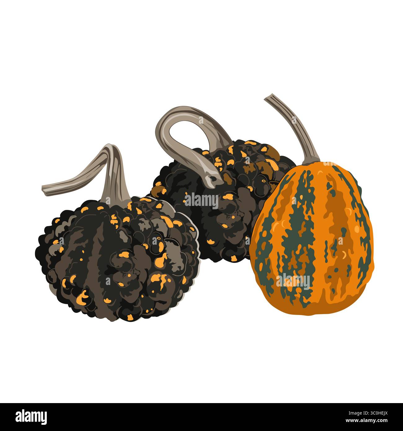 Funny small decorative pimpled pumpkin composition isolated on white ...