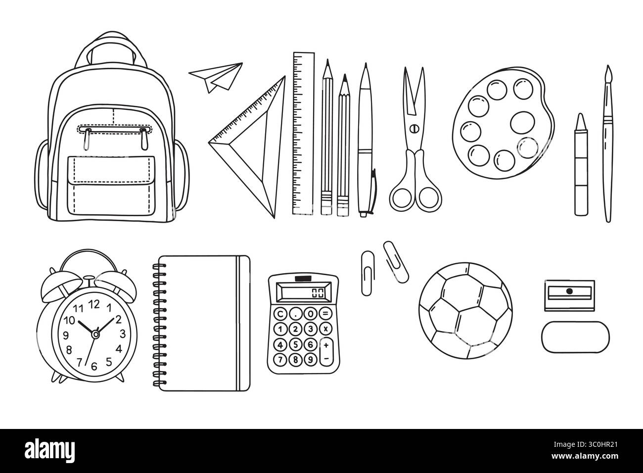 Back to school doodle elements. Supplies background. Line school ...