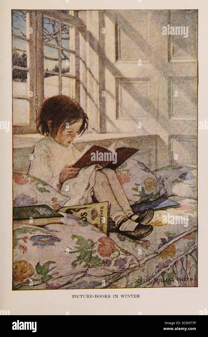 "Picture Books in Winter". Vintage illustration from A child's garden ...