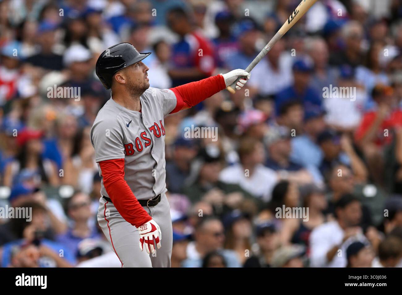 Boston Red Sox's Alex Bregman watches his three-run home run during the ...