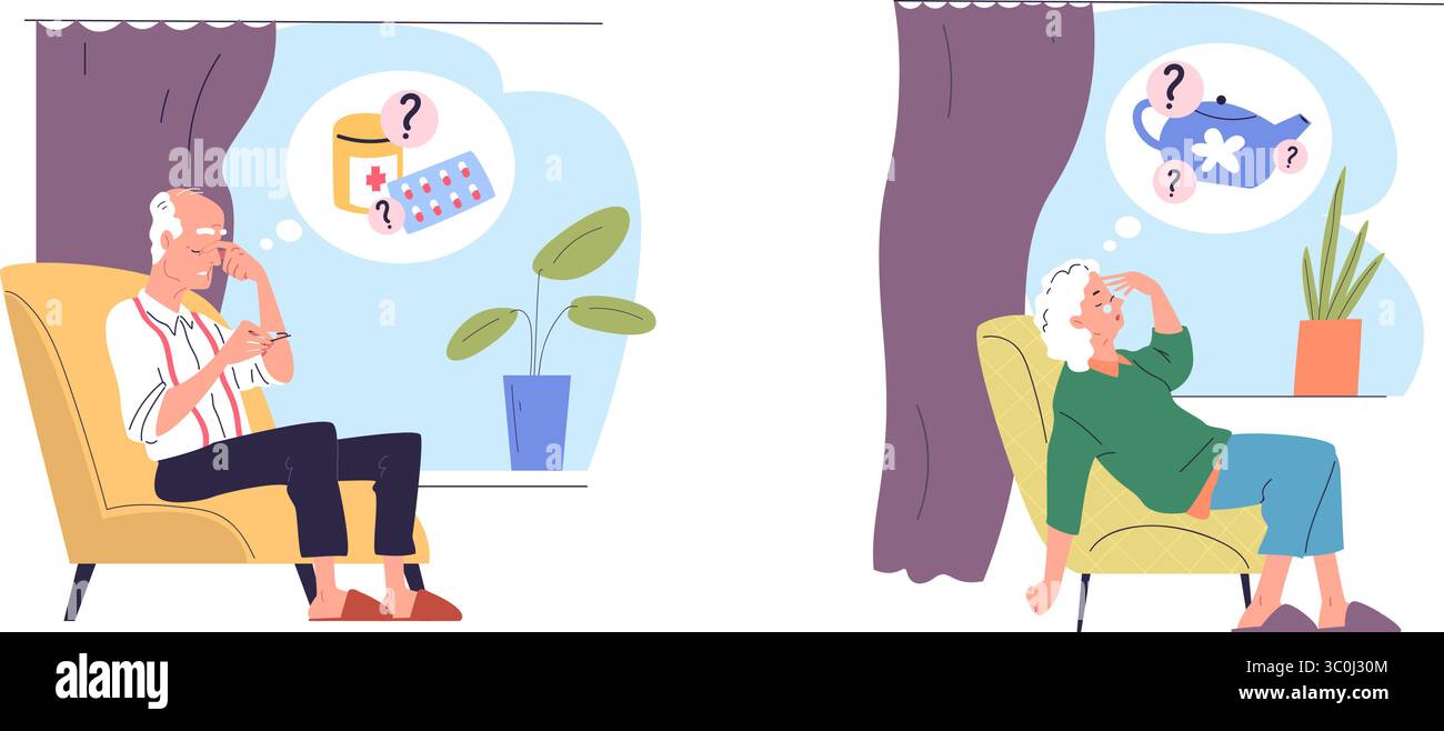 Dementia. Alzheimer memory loss disease concept, old man woman brain ...