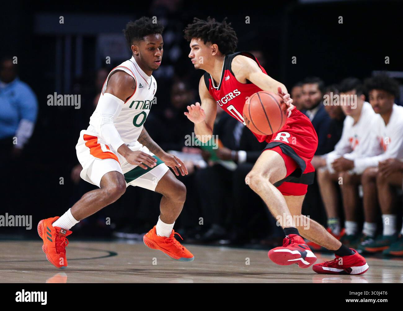 November 28, 2018: Rutgers Scarlet Knights guard Geo Baker (0) drives ...
