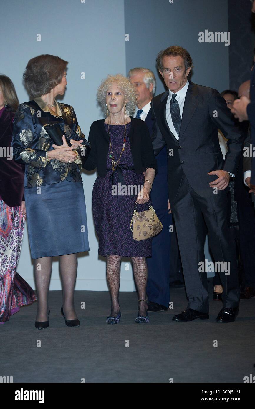 Spanish Queen Sofia, Duchess of Alba and Alfonso Diez attend the Visit ...