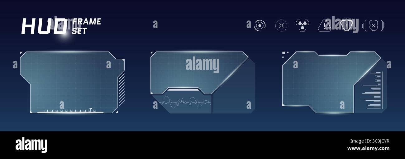 Cyberpunk interface frame with neon HUD elements and digital dashboard ...