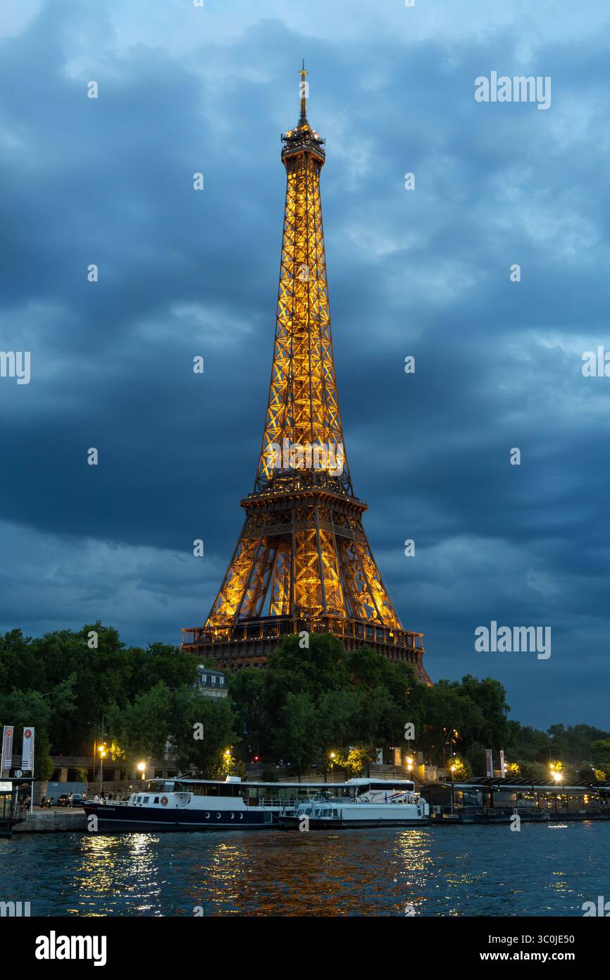 Eiffel Tower Illuminated at Night in Paris, France Stock Photo - Alamy