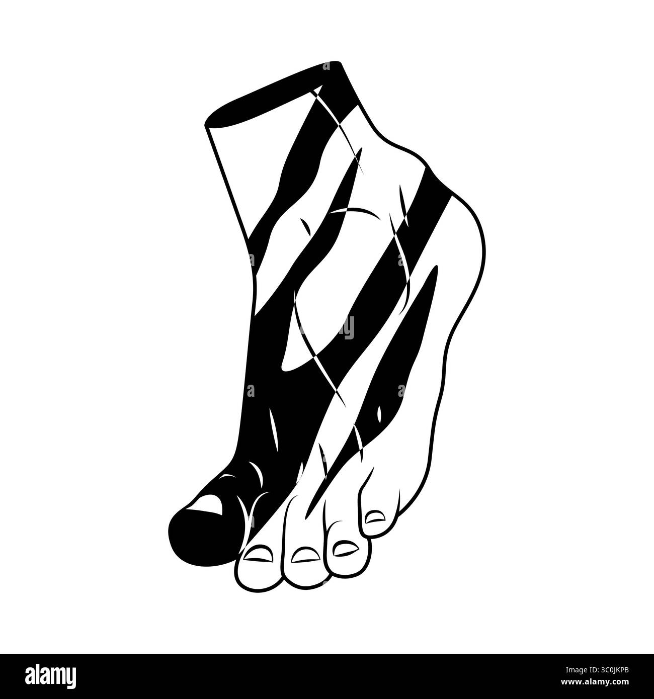 Human foot with zebra pattern. Vector surreal leg covered in black and ...